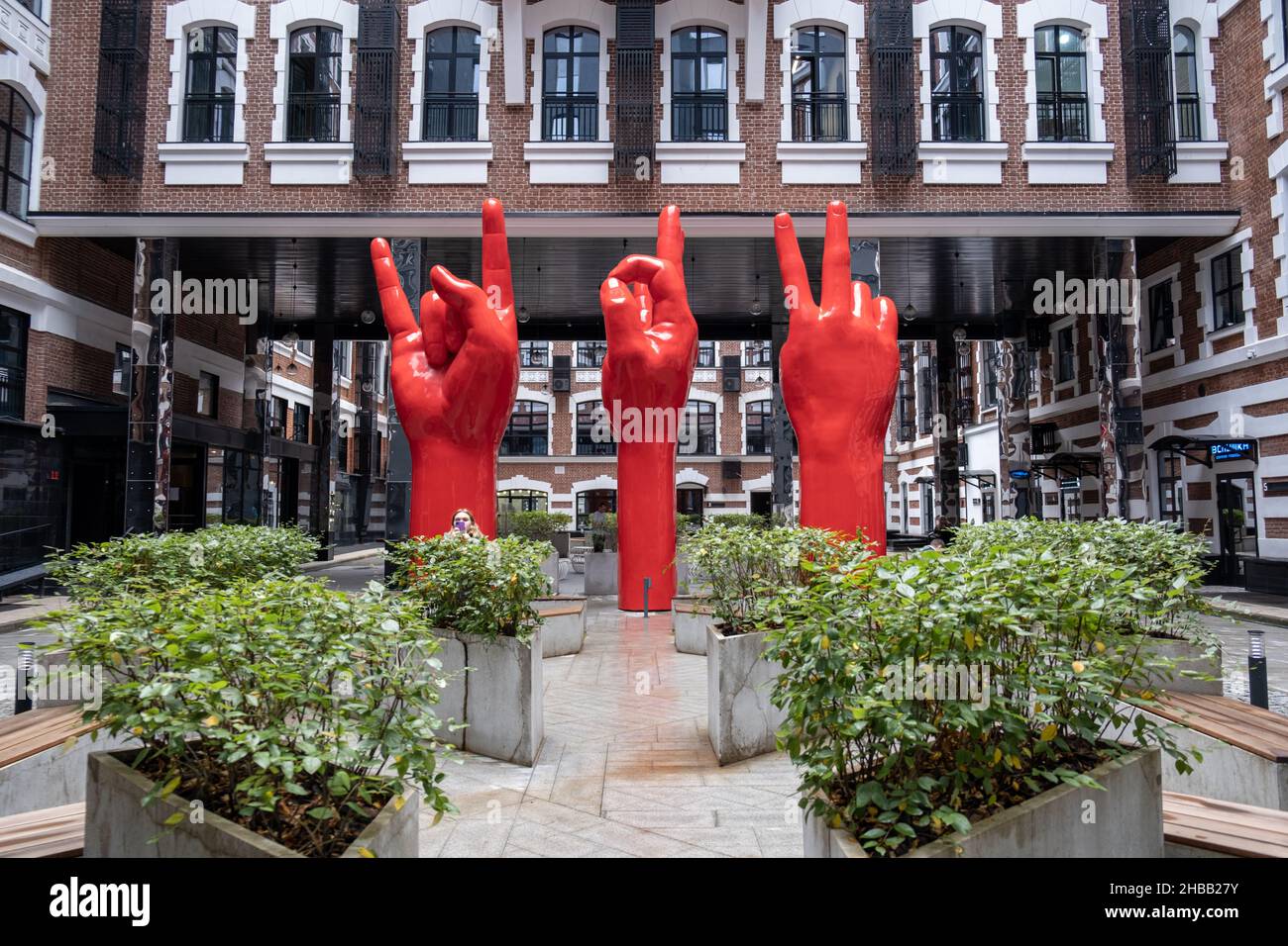 Russia. Moscow. Art object Sign Language or Three Hands in the ...