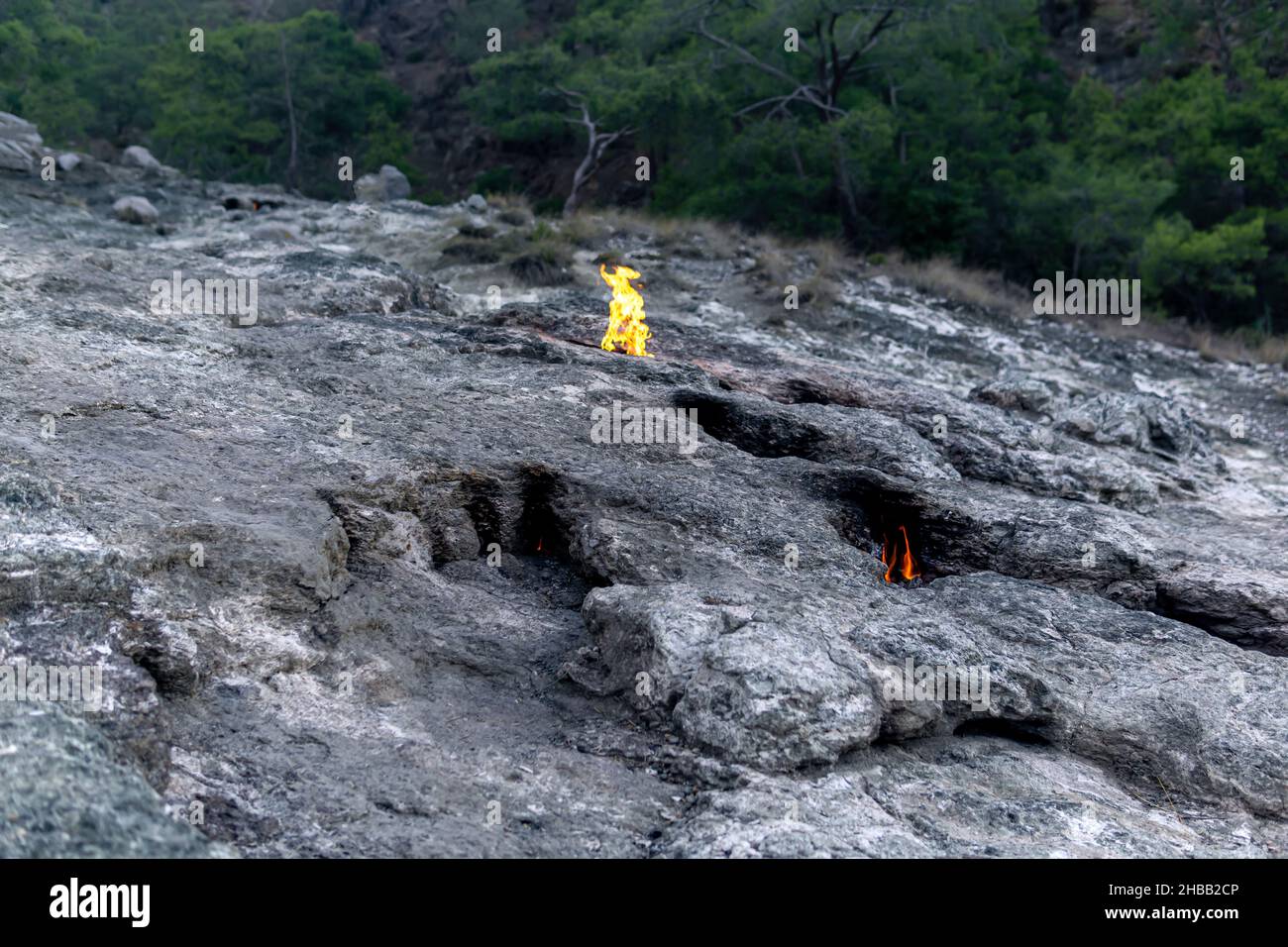 constantly burning fire at the place of a natural gas emission on Mount ...