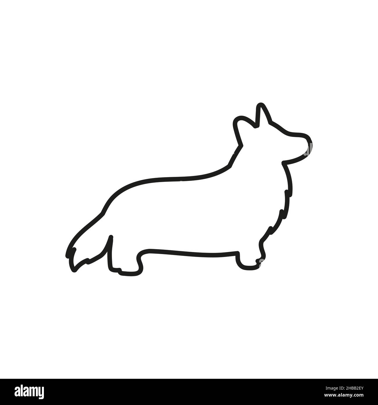 vector contour silhouette of a Welsh corgi, silhouette of a dog ...