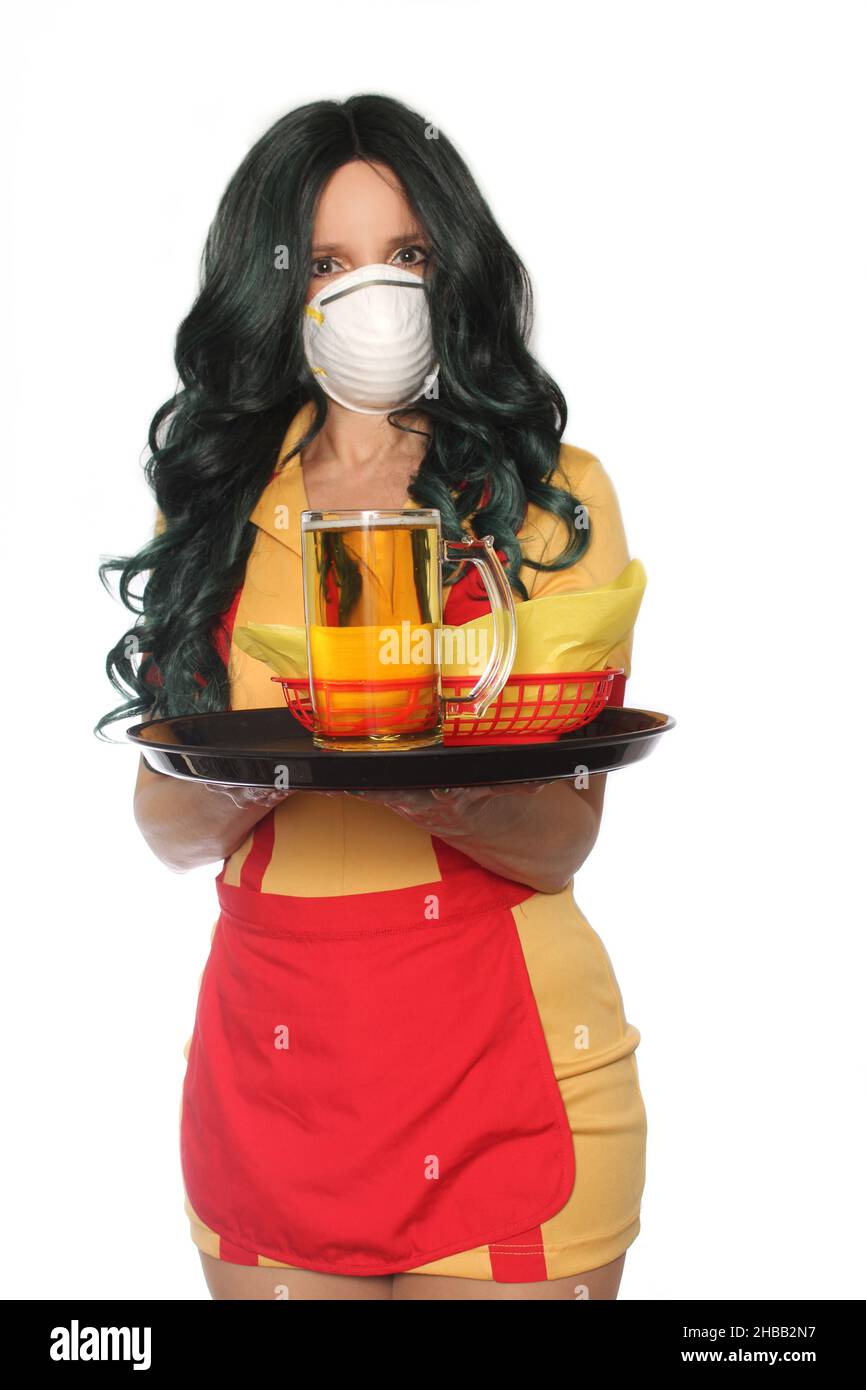 Restaurant and Bar Waitress Wearing N95 Mask To Prevent illness Stock ...