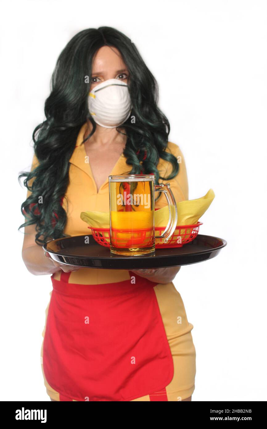 Restaurant and Bar Waitress Wearing N95 Mask To Prevent illness Stock ...