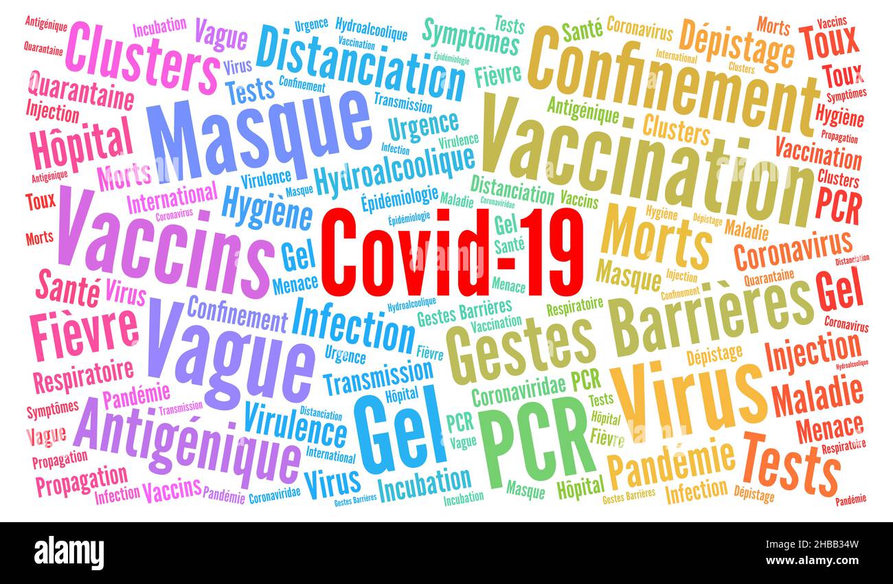 Covid 19 word cloud concept in french language Stock Photo - Alamy