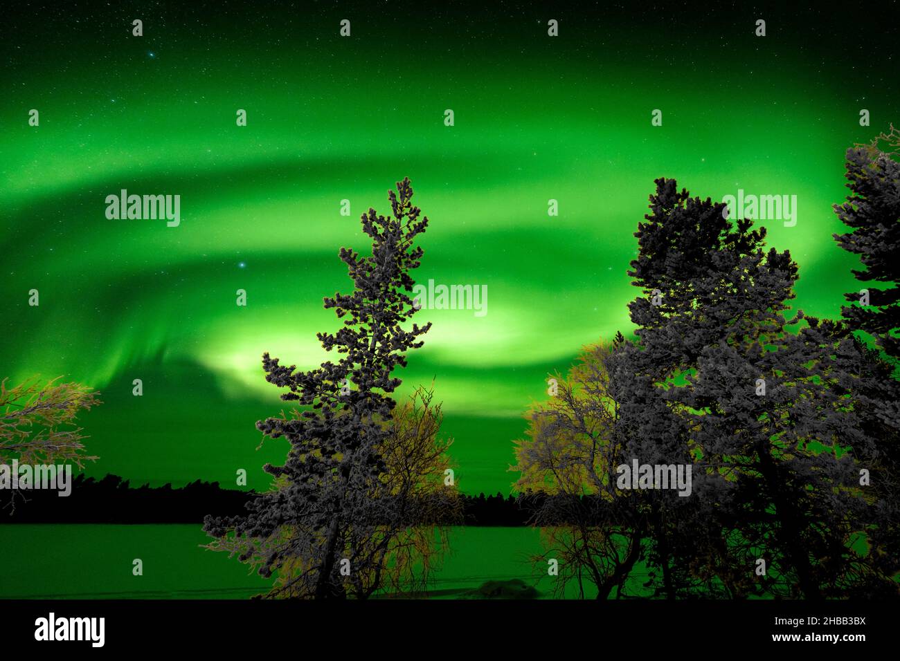 Aurora Borealis, or Northern Lights at Lake Inari, Finnish Lapland ...