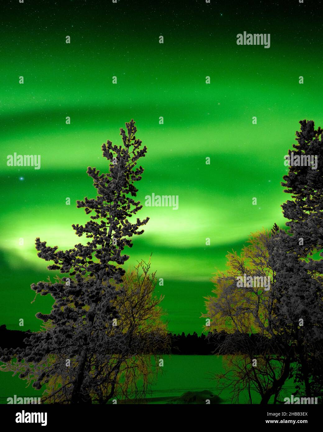 Aurora Borealis, or Northern Lights at Lake Inari, Finnish Lapland ...