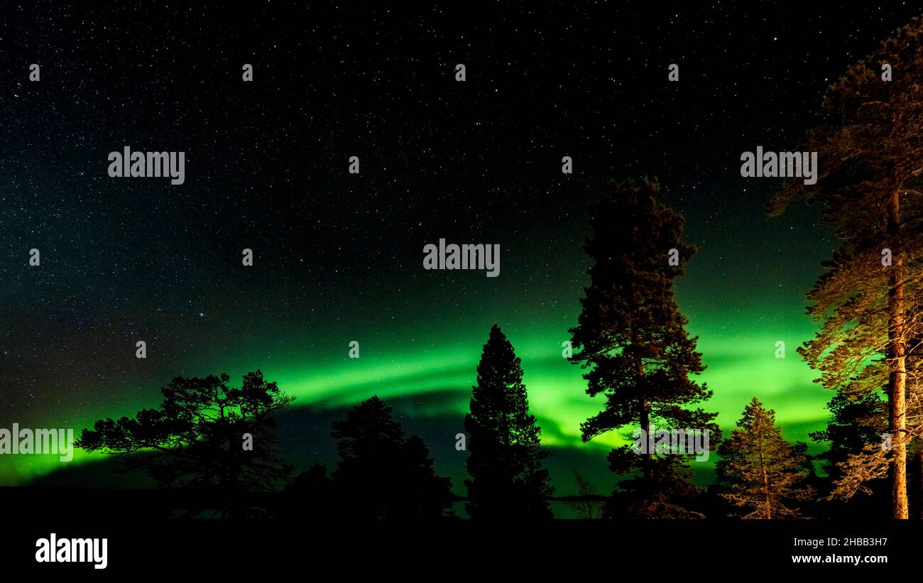 Aurora Borealis, or Northern Lights at Lake Inari, Finnish Lapland ...