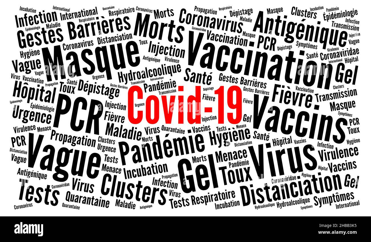Covid 19 word cloud concept in french language Stock Photo - Alamy