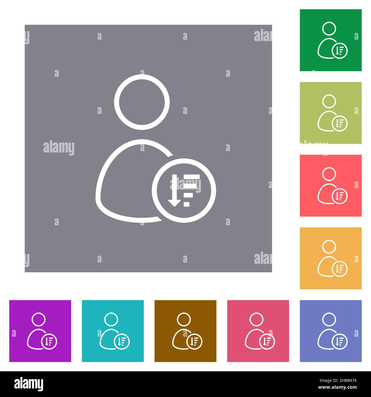 User sort descending outline flat icons on simple color square ...