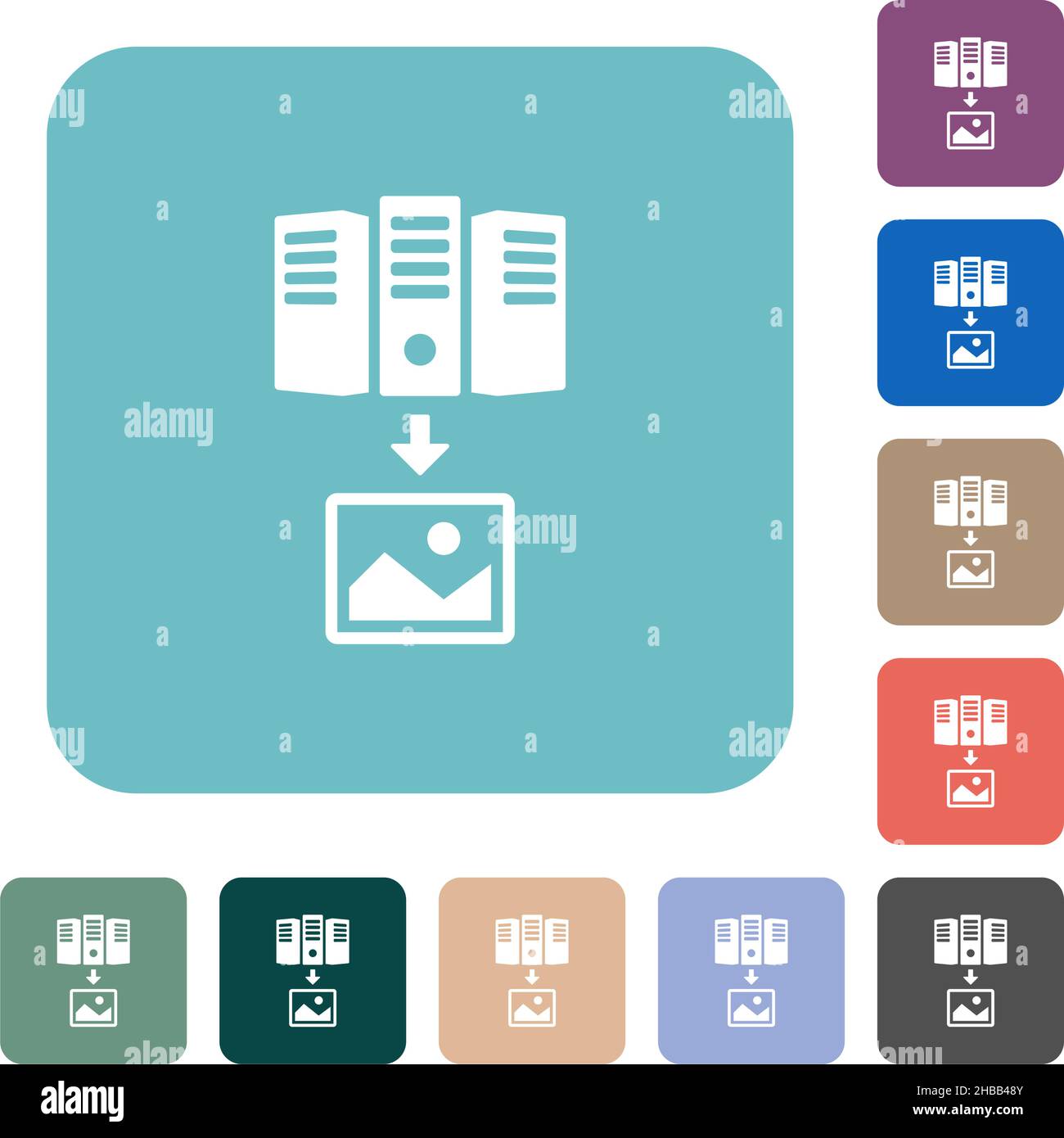 Download image from server solid white flat icons on color rounded ...