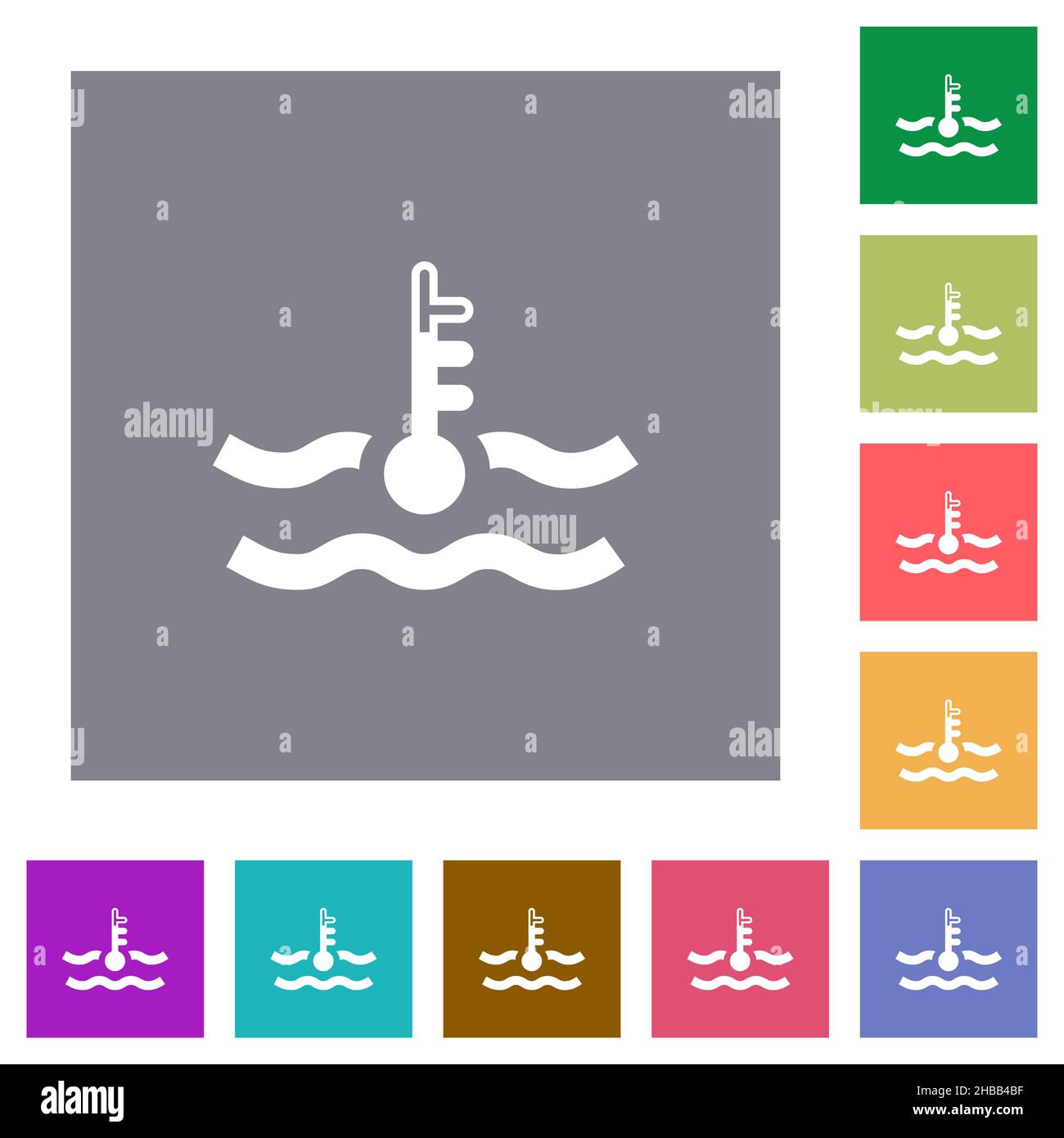 Warm temperature engine coolant flat icons on simple color square ...