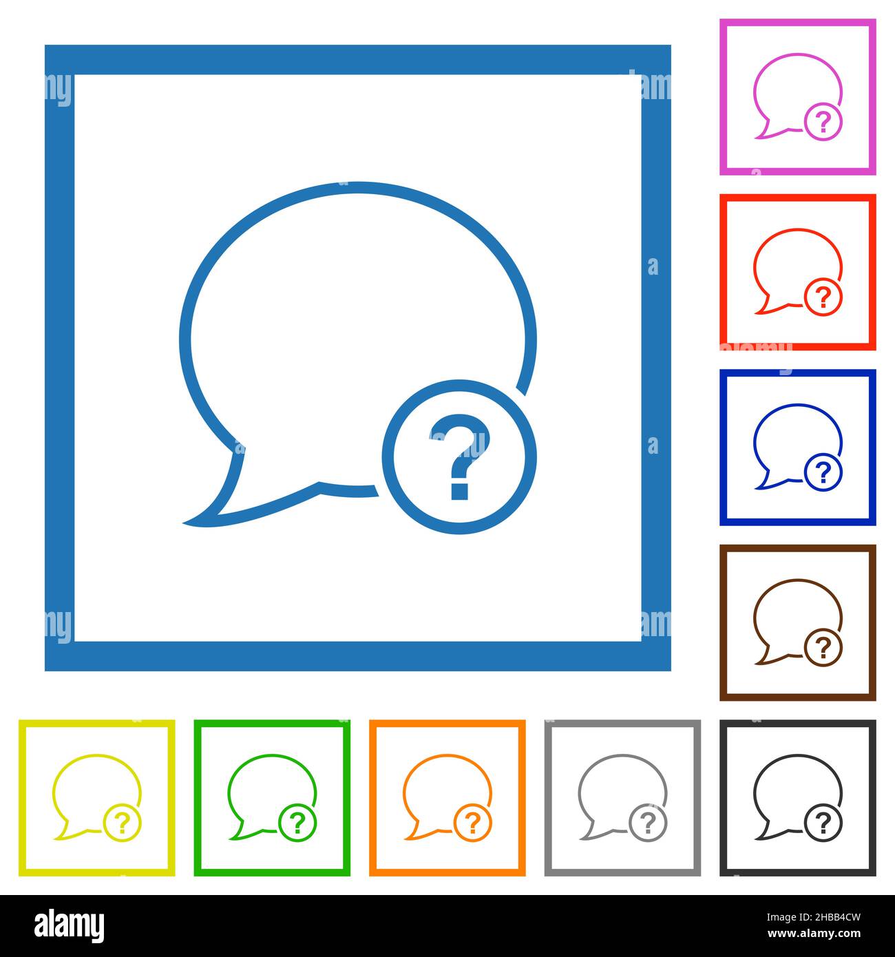 Message question outline flat color icons in square frames on white ...