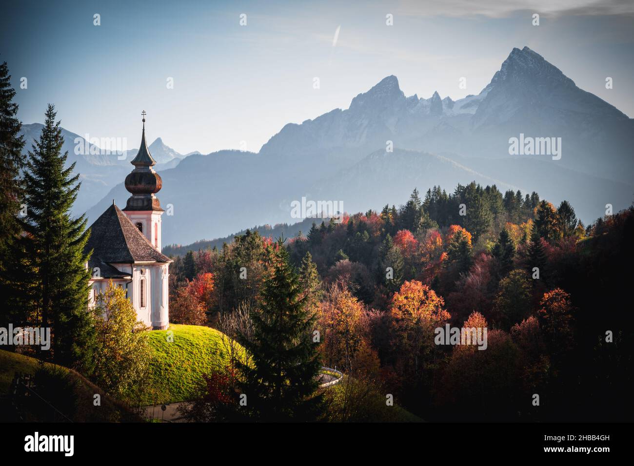 Beautiful view of the Maria Gern of Roman Catholic pilgrimage church in ...
