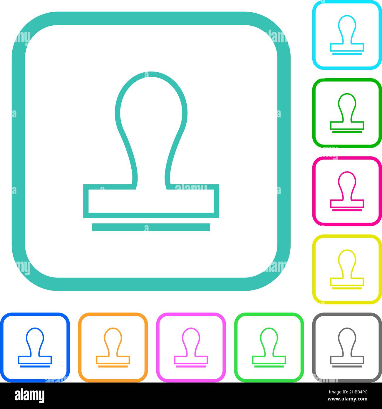 Stamp outline vivid colored flat icons in curved borders on white ...