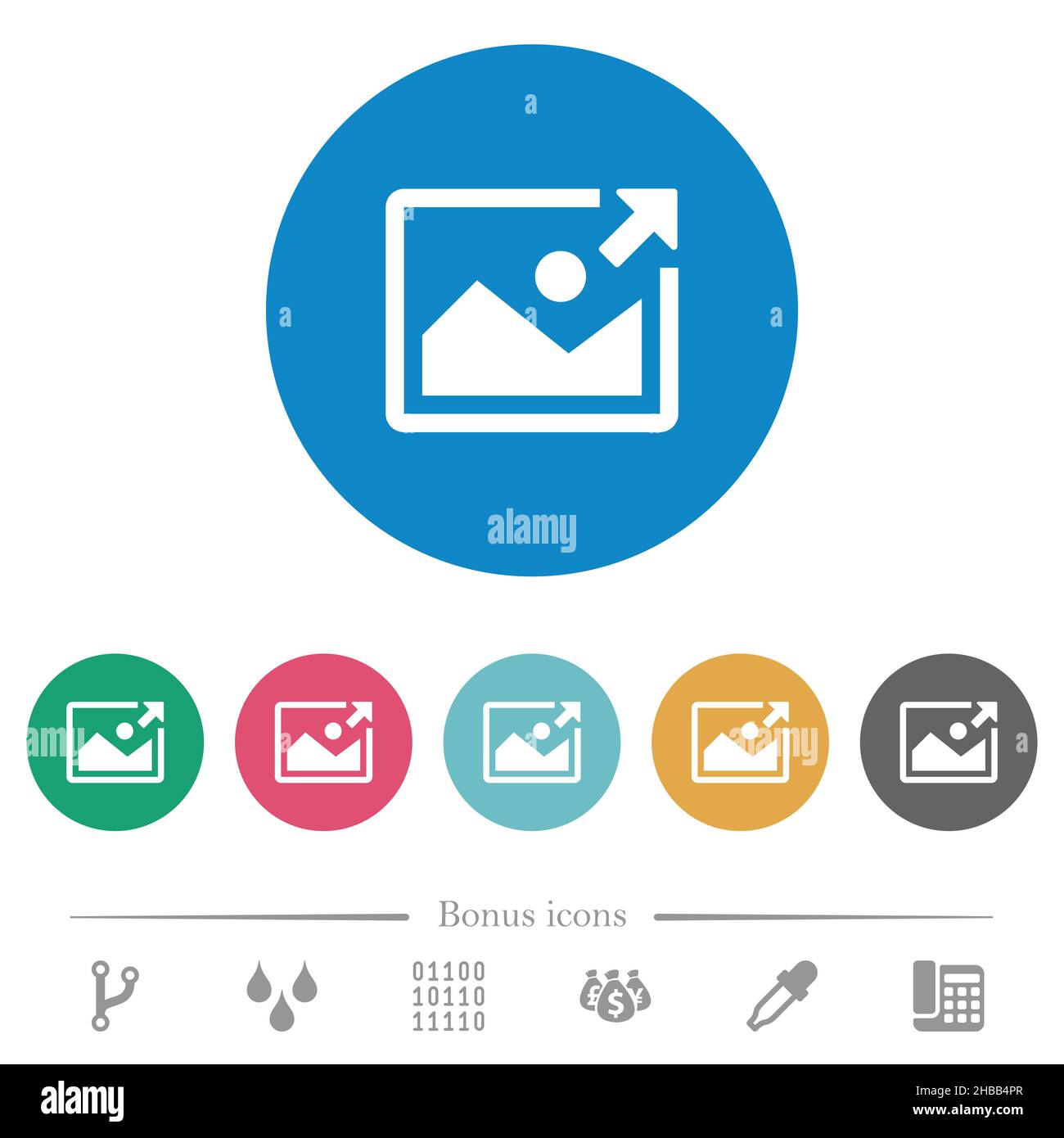 Export image flat white icons on round color backgrounds. 6 bonus icons ...