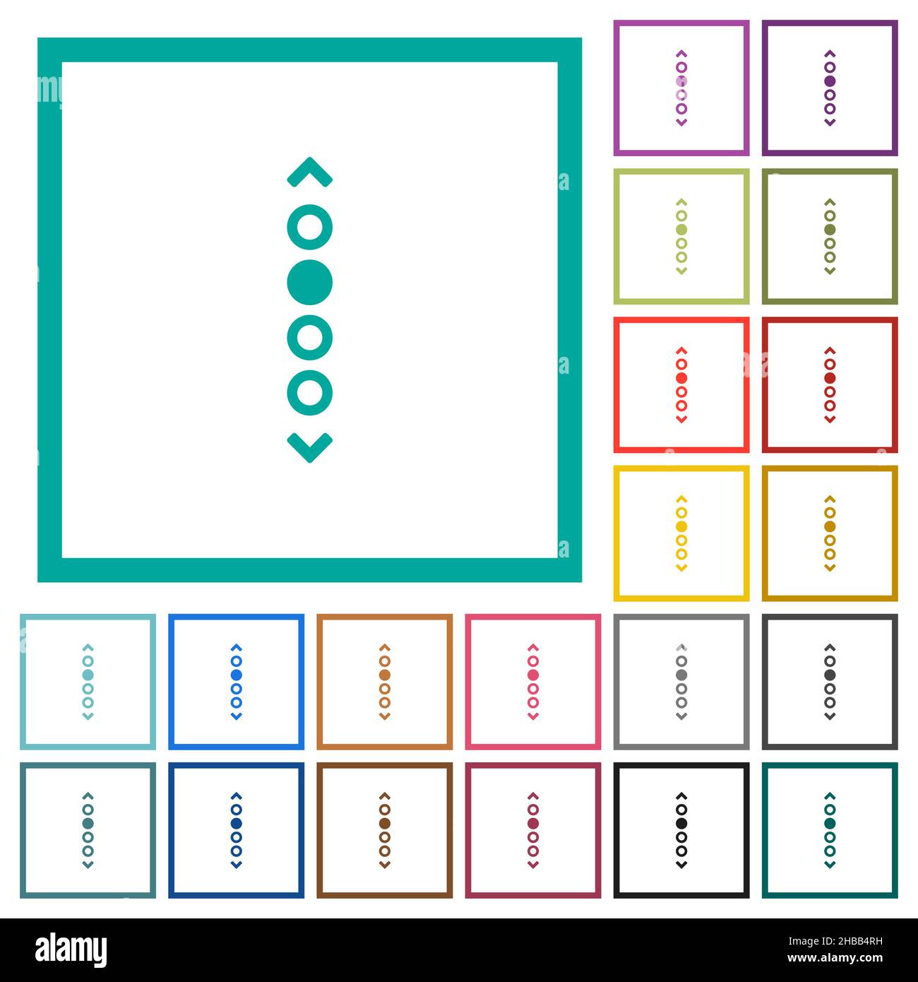 Vertical page navigation flat color icons with quadrant frames on white ...