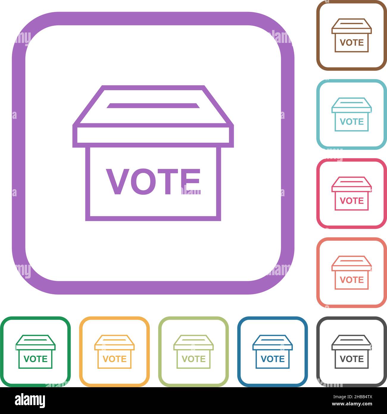 Ballot box outline simple icons in color rounded square frames on white background Stock Vector ...