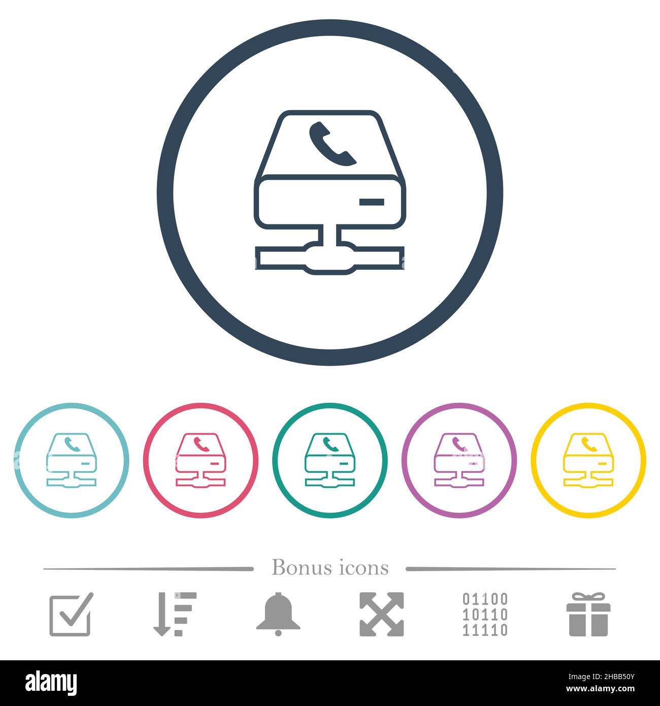 VoIP services outline flat color icons in round outlines. 6 bonus icons ...