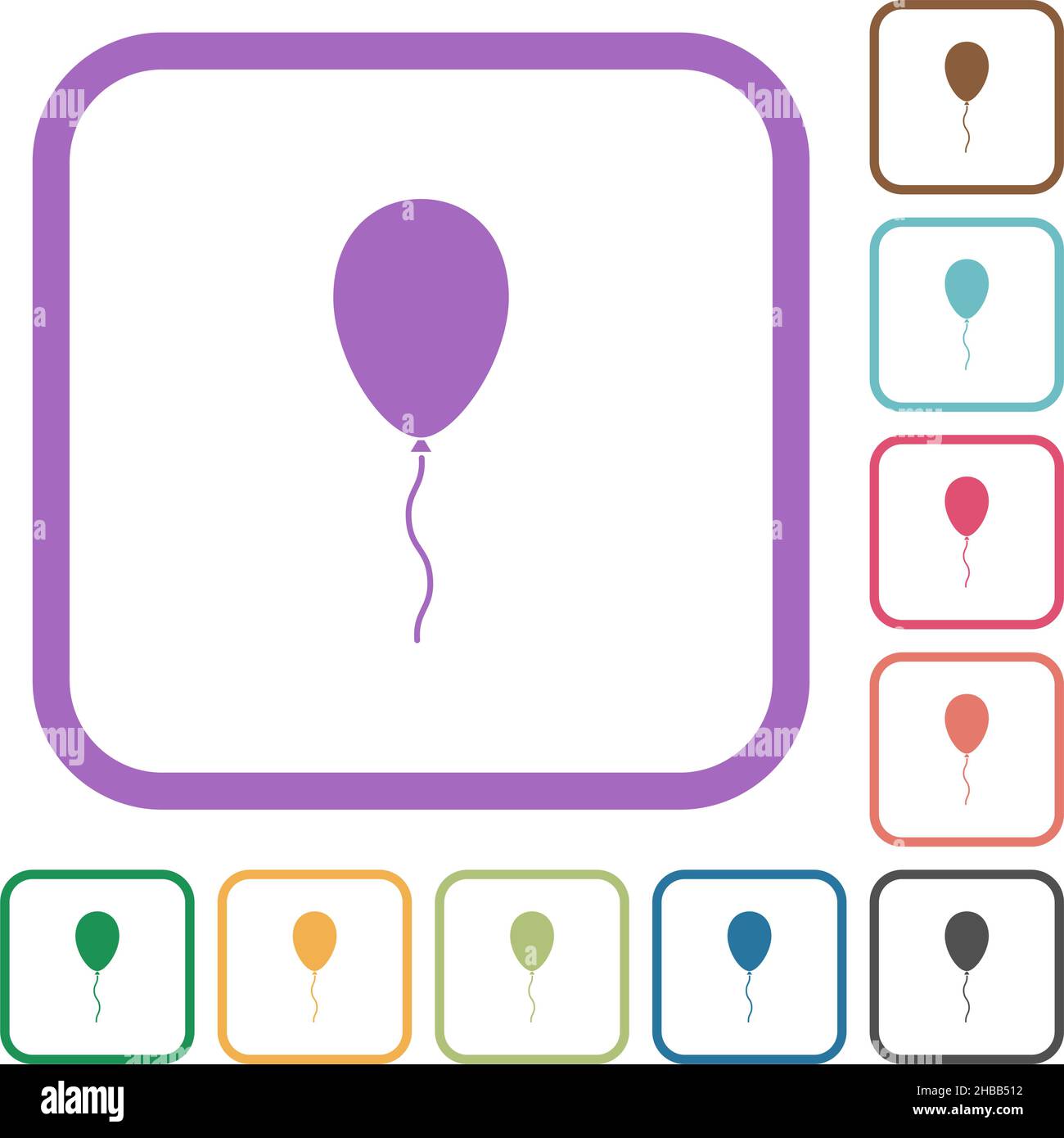 Single balloon simple icons in color rounded square frames on white ...