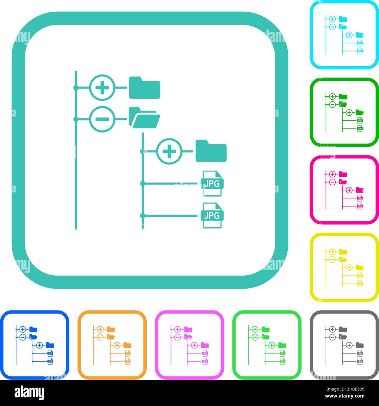 File browser with jpg files vivid colored flat icons in curved borders ...