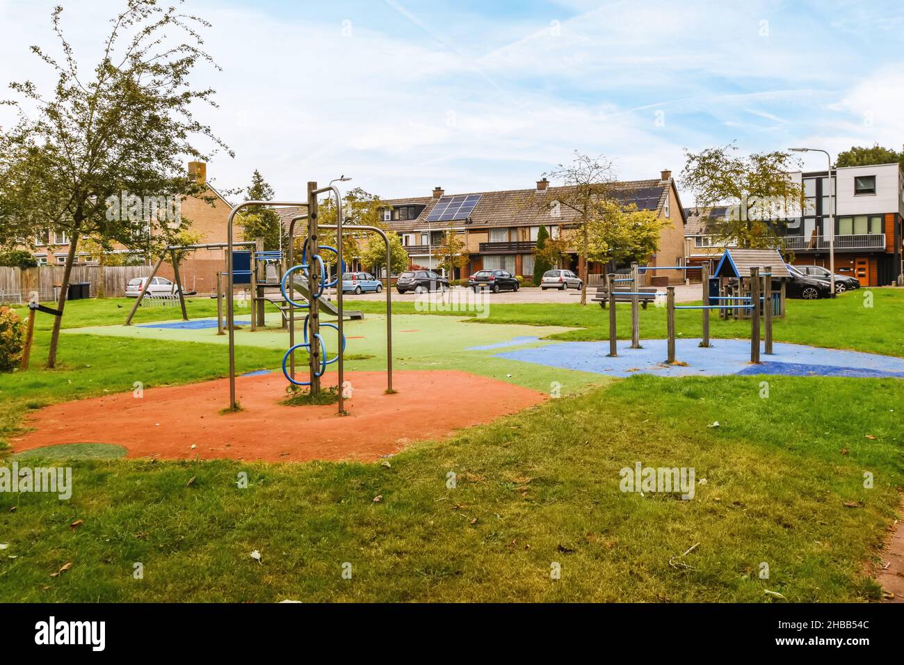 Delightful courtyard of the house with a playground and trees Stock ...