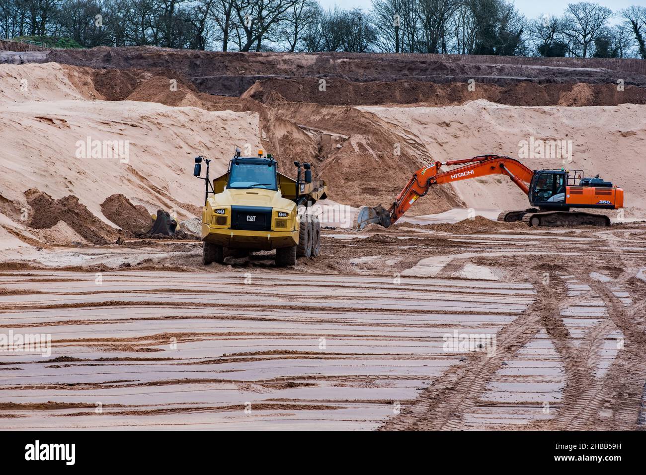 Heavy equipment at Arclid Silica Sand quarry at Sandbach in Cheshire ...