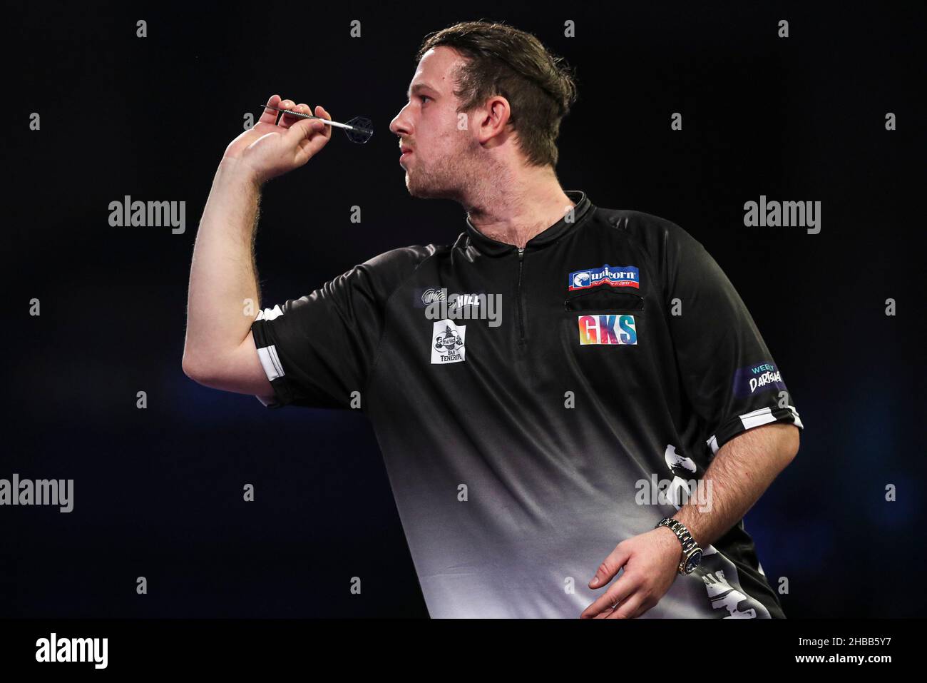 Callan Rydz in action during day four of the William Hill World Darts ...