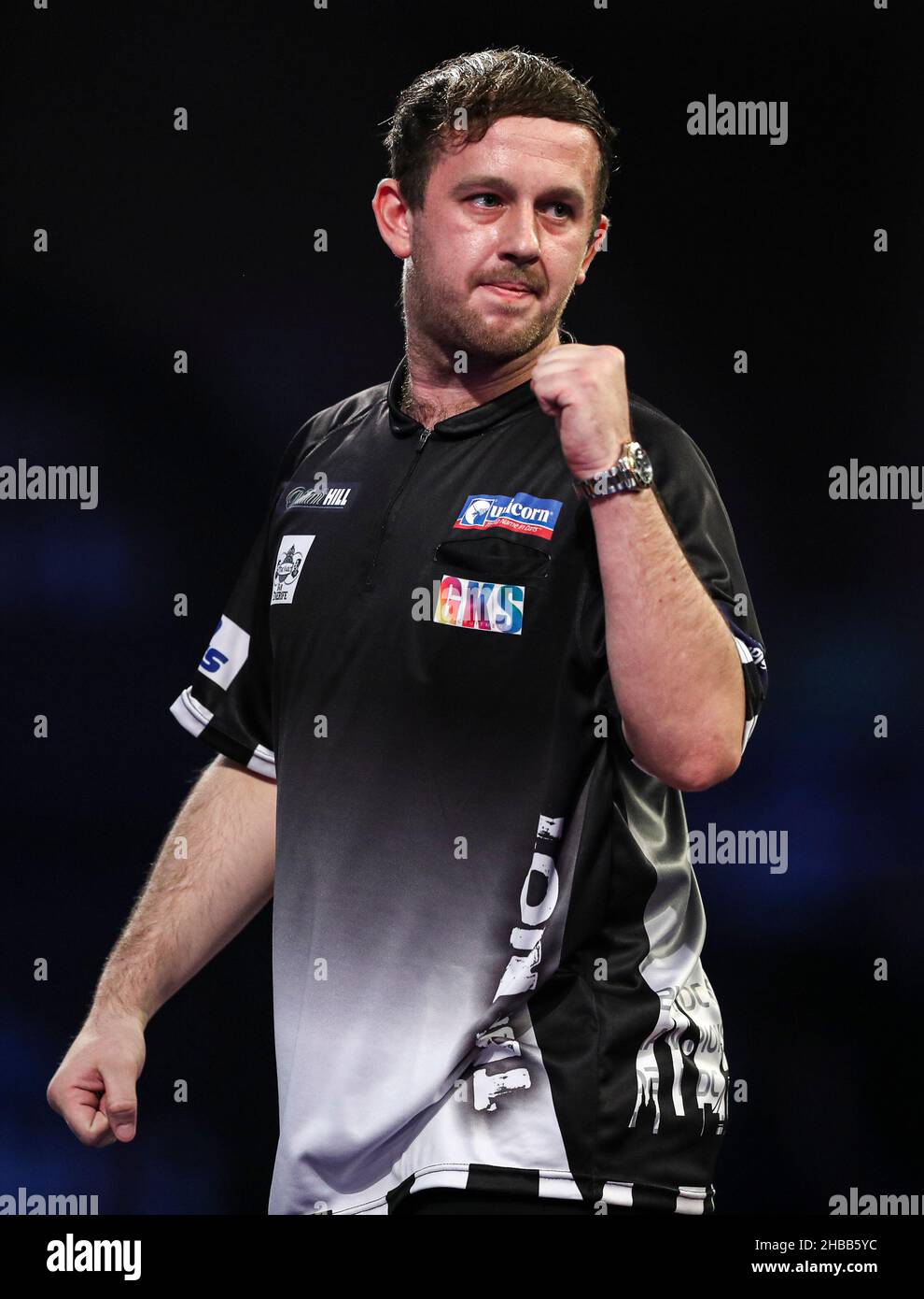 Callan Rydz celebrates after winning a leg during day four of the ...