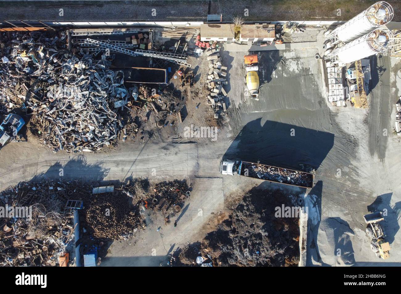 Scrap metal yard aerial view Stock Photo - Alamy