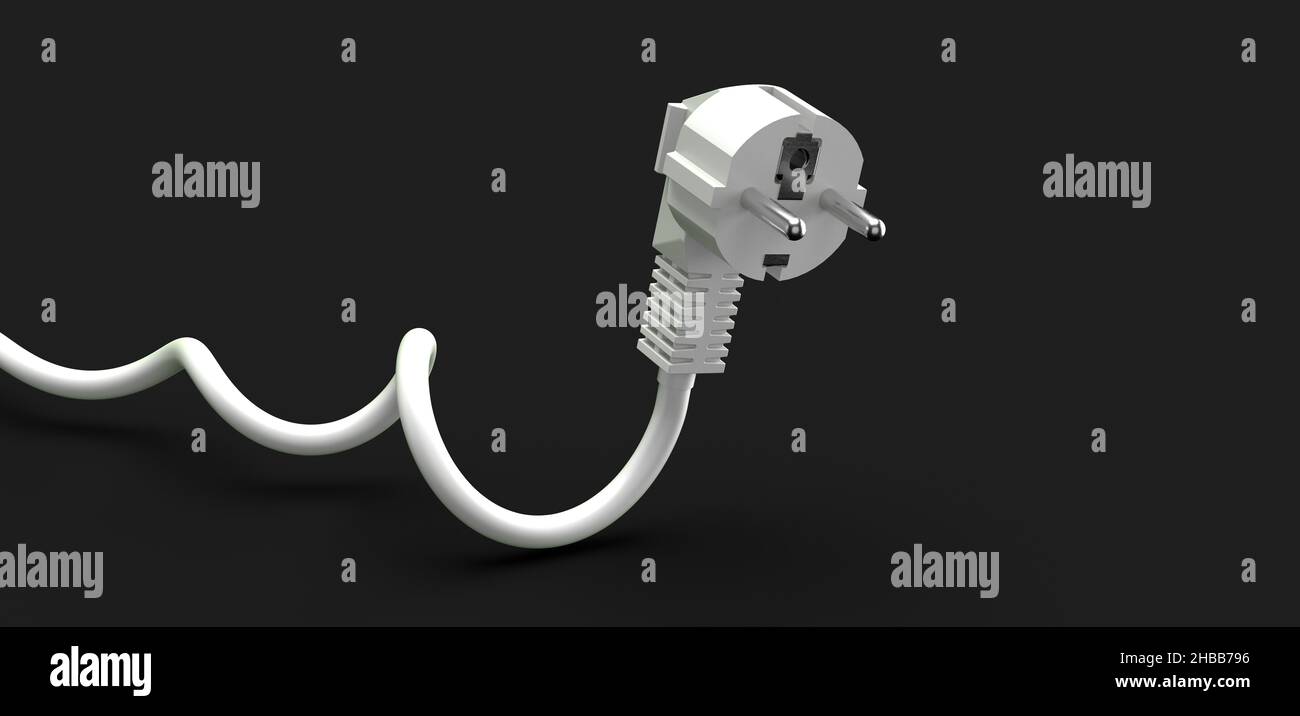 White Power Plug cable isolated on a black background Stock Photo - Alamy