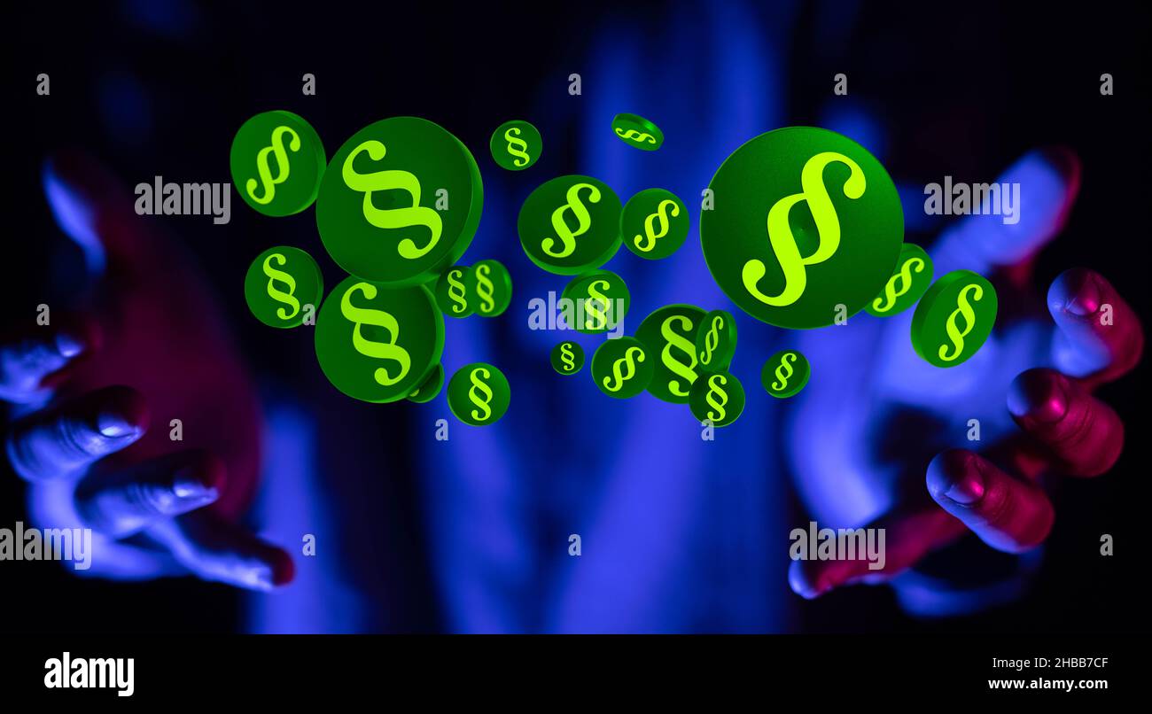 Illustration of justice signs in hands in a darkness Stock Photo - Alamy
