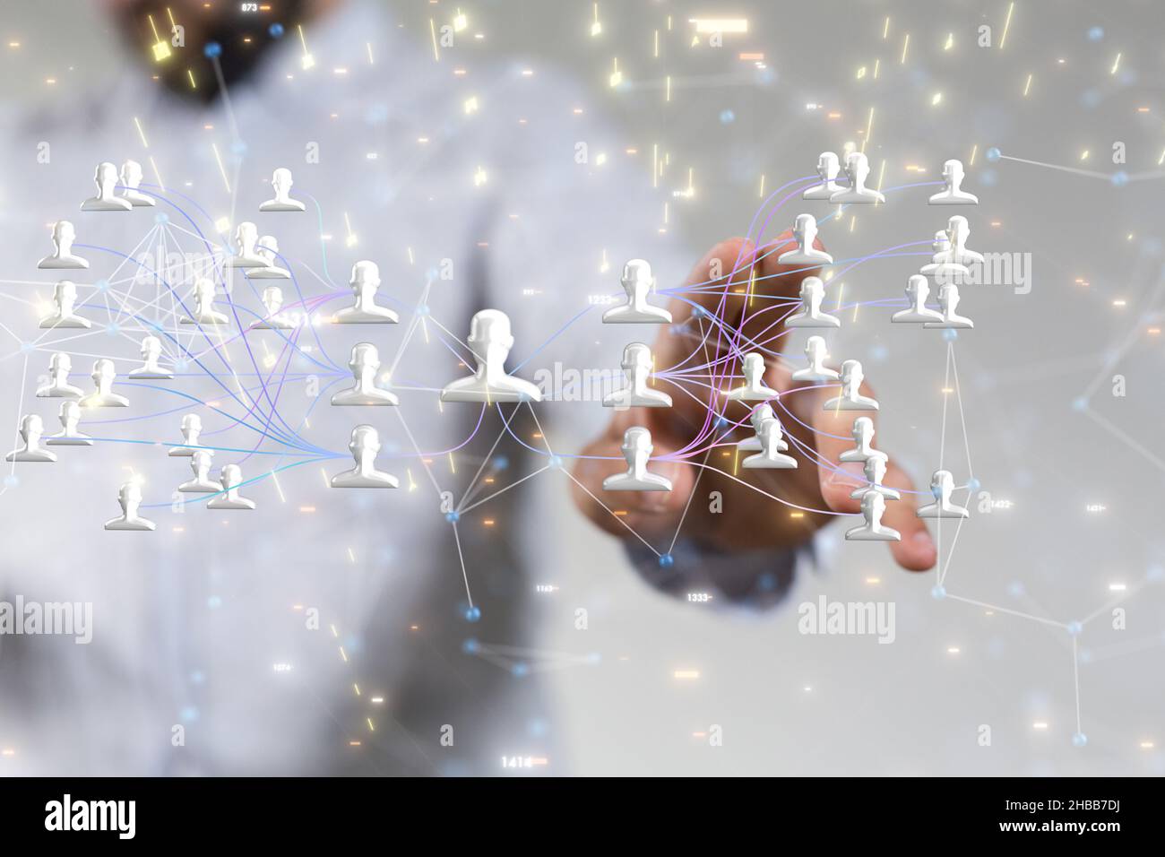 Abstract illustration of a sphere network structure and a man on the ...
