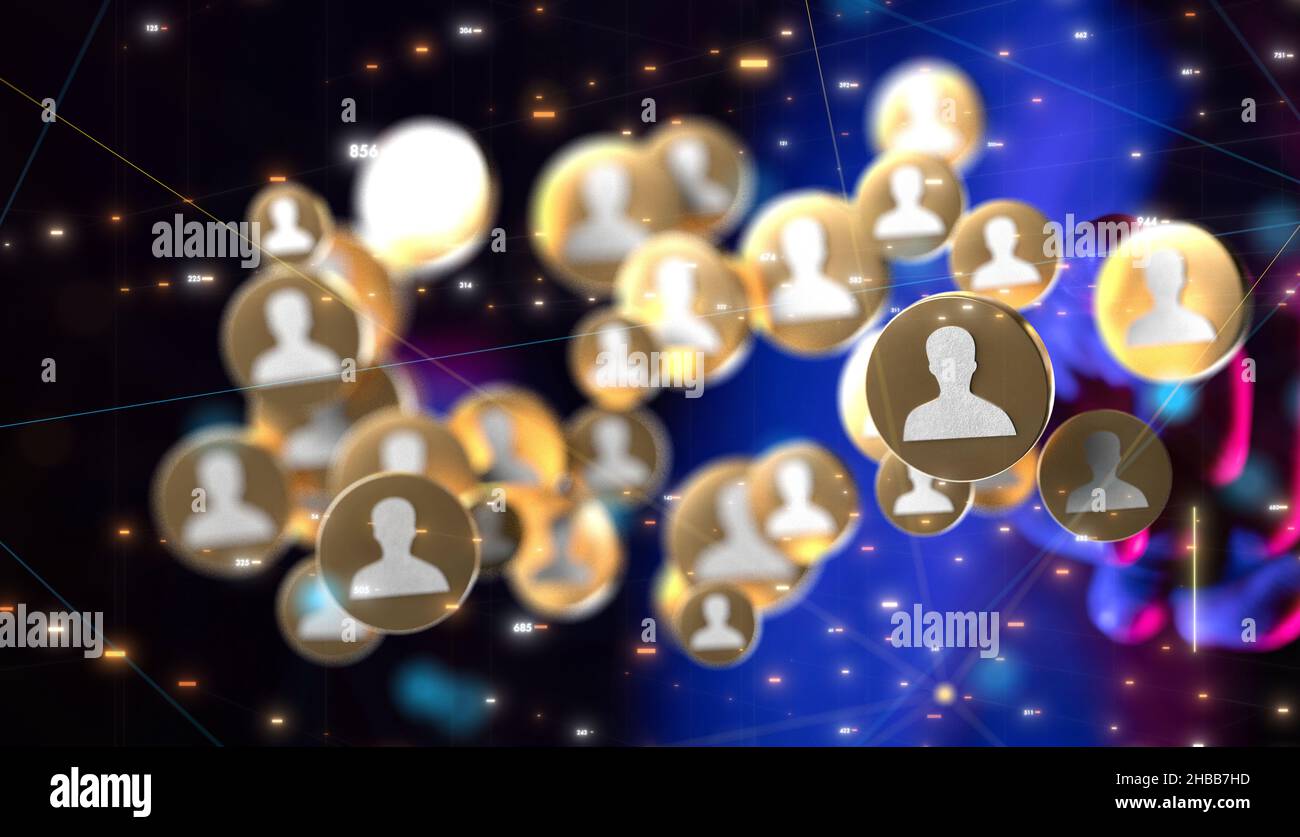 Abstract illustration of a sphere network structure and a man on the ...