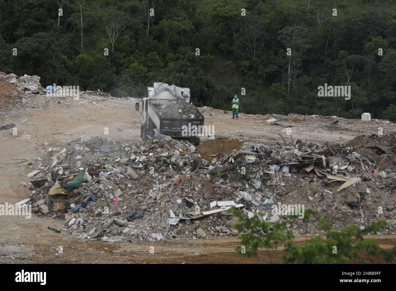 simoes filho, bahia, brazil - april 22, 2019: truck unloads rubble into ...