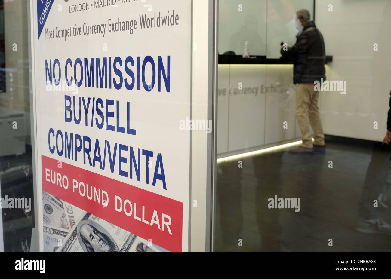 Barcelona, Spain - December 10 2021: currency exchange shop with ...