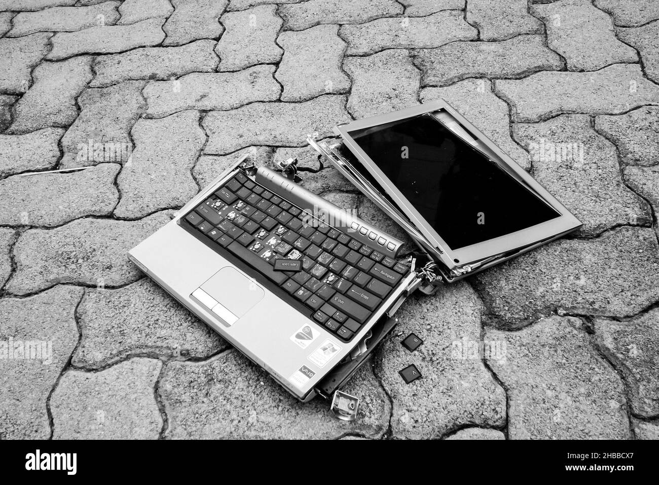JOHANNESBURG, SOUTH AFRICA - Aug 09, 2021: A broken laptop computer on ...
