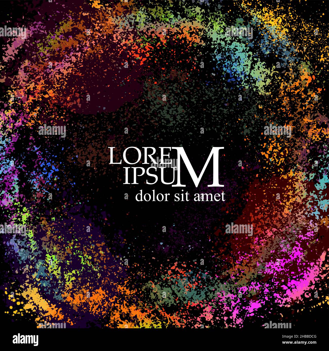 Round multi-colored frame from spots of paint. Background from blots ...