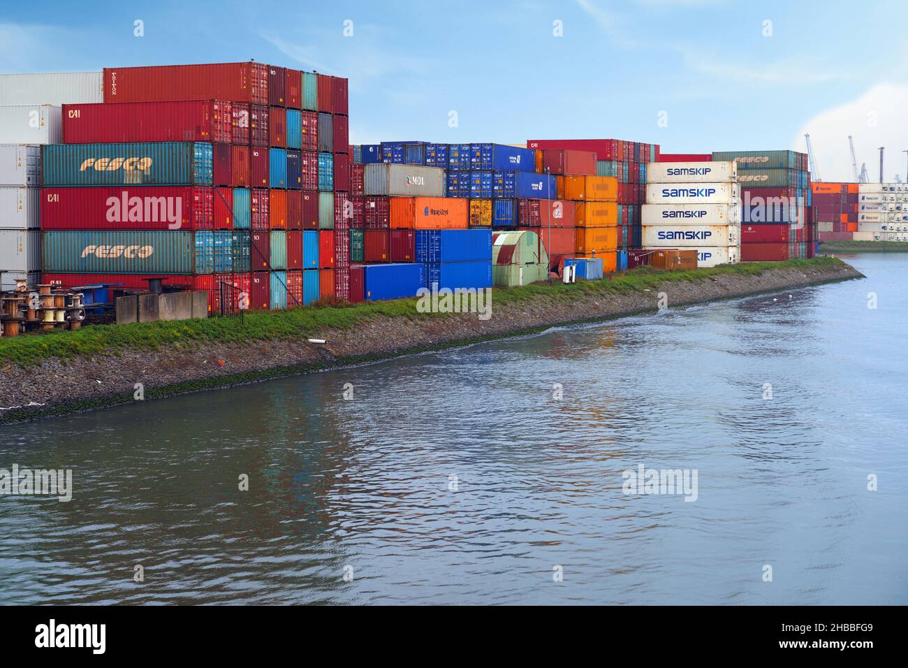 ROTTERDAM, NETHERLANDS -14 NOV 2021- View of colorful shipping ...