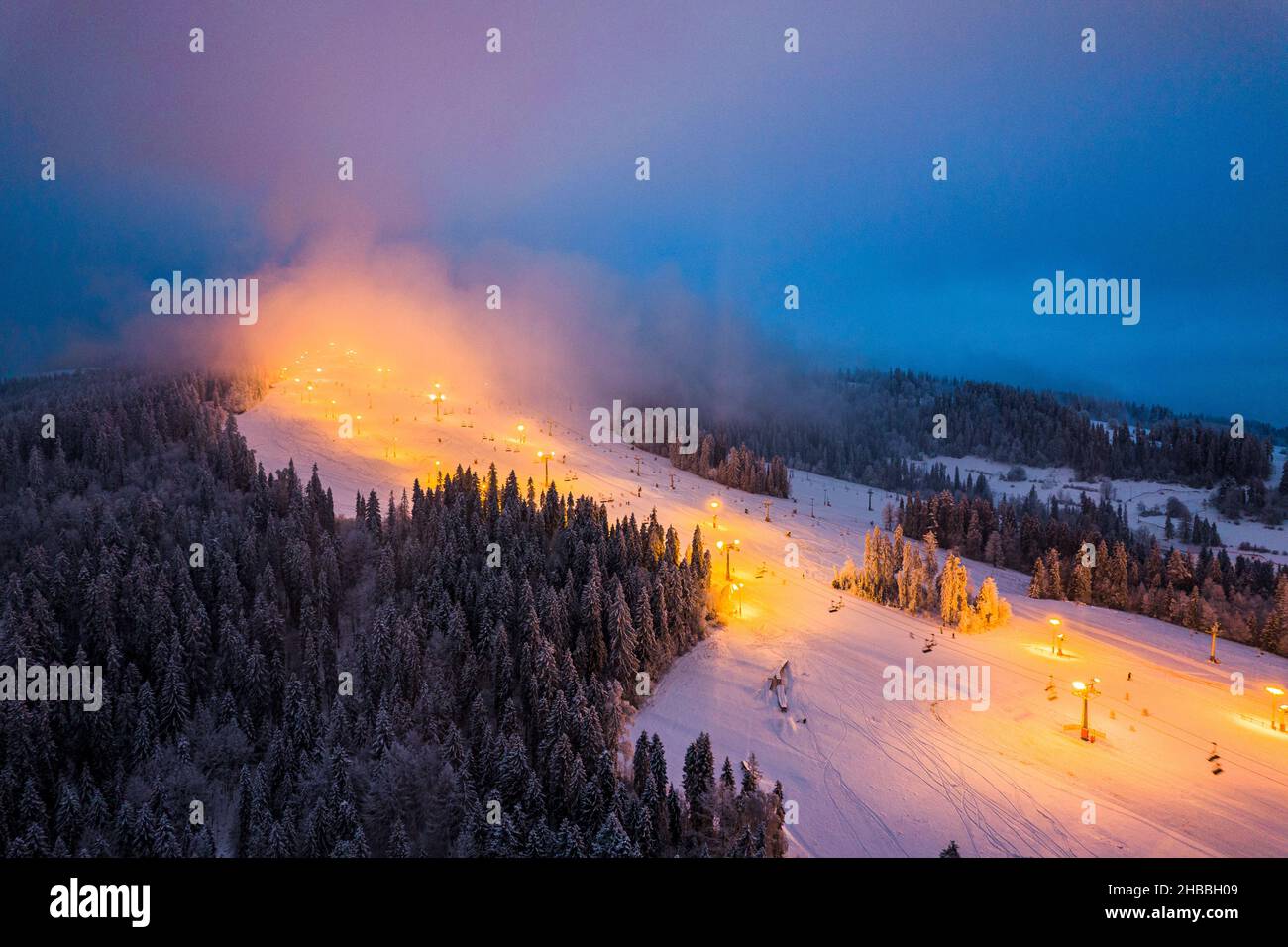 Illuminated Ski Resort and Slope in Kotelnica, Bialka, Poland Stock ...