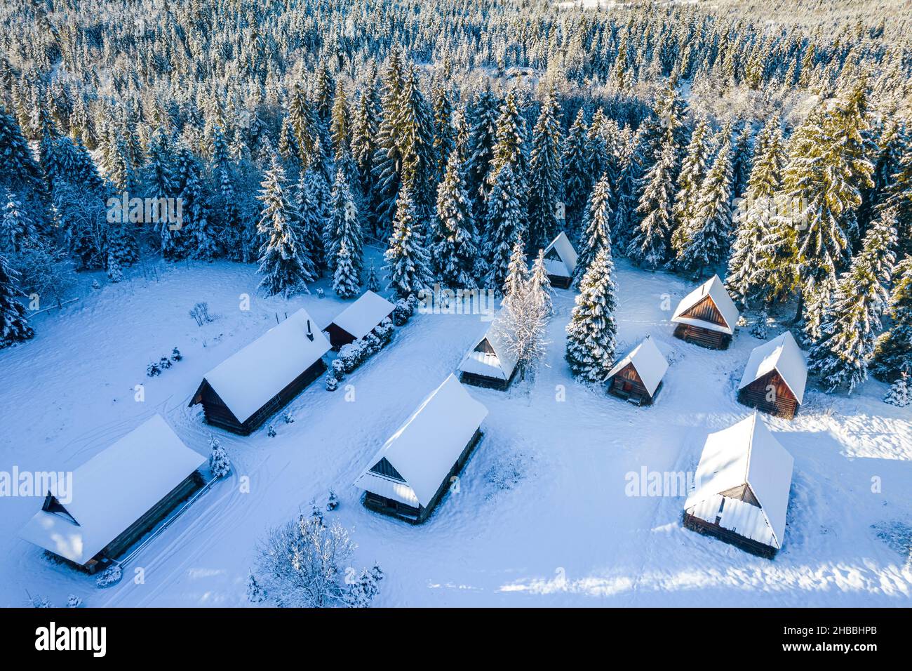 Traditional Polish Highlander Wooden Hut in Winter Forest Stock Photo ...