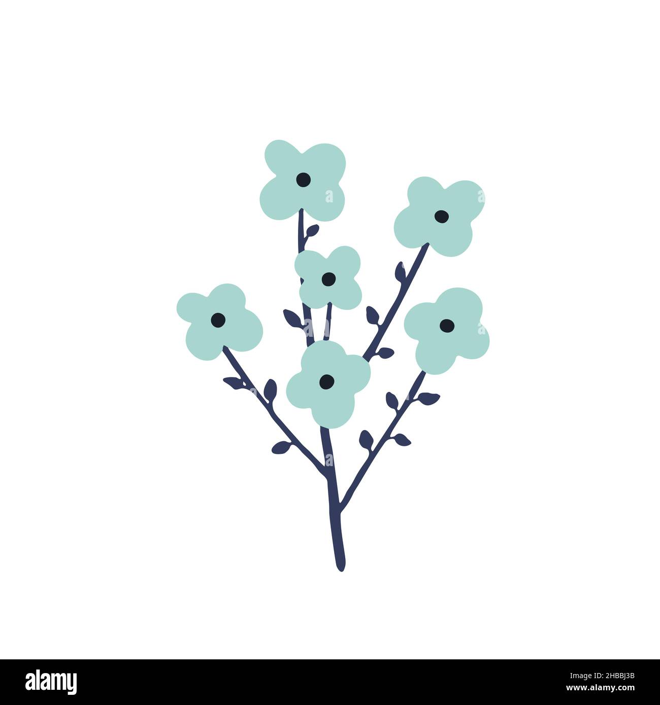 Single hand drawn twig with flower. Doodle vector. Isolated Stock ...