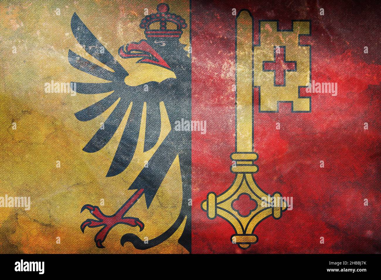 Top view of retro flag Canton of Geneva, Switzerland with grunge ...