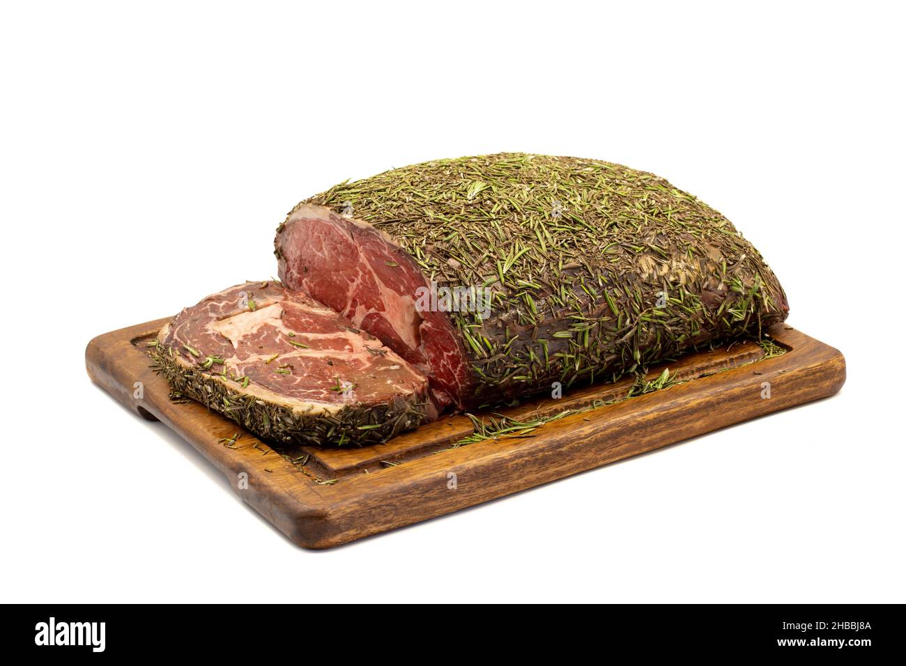 Raw ribeye isolated on a white background. Close-up veal ribeye ...