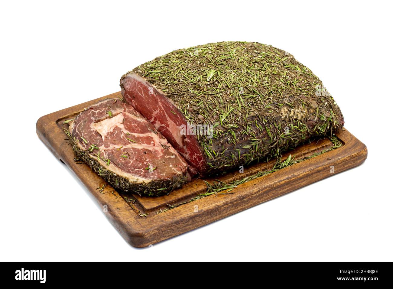 Raw ribeye isolated on a white background. Close-up veal ribeye ...