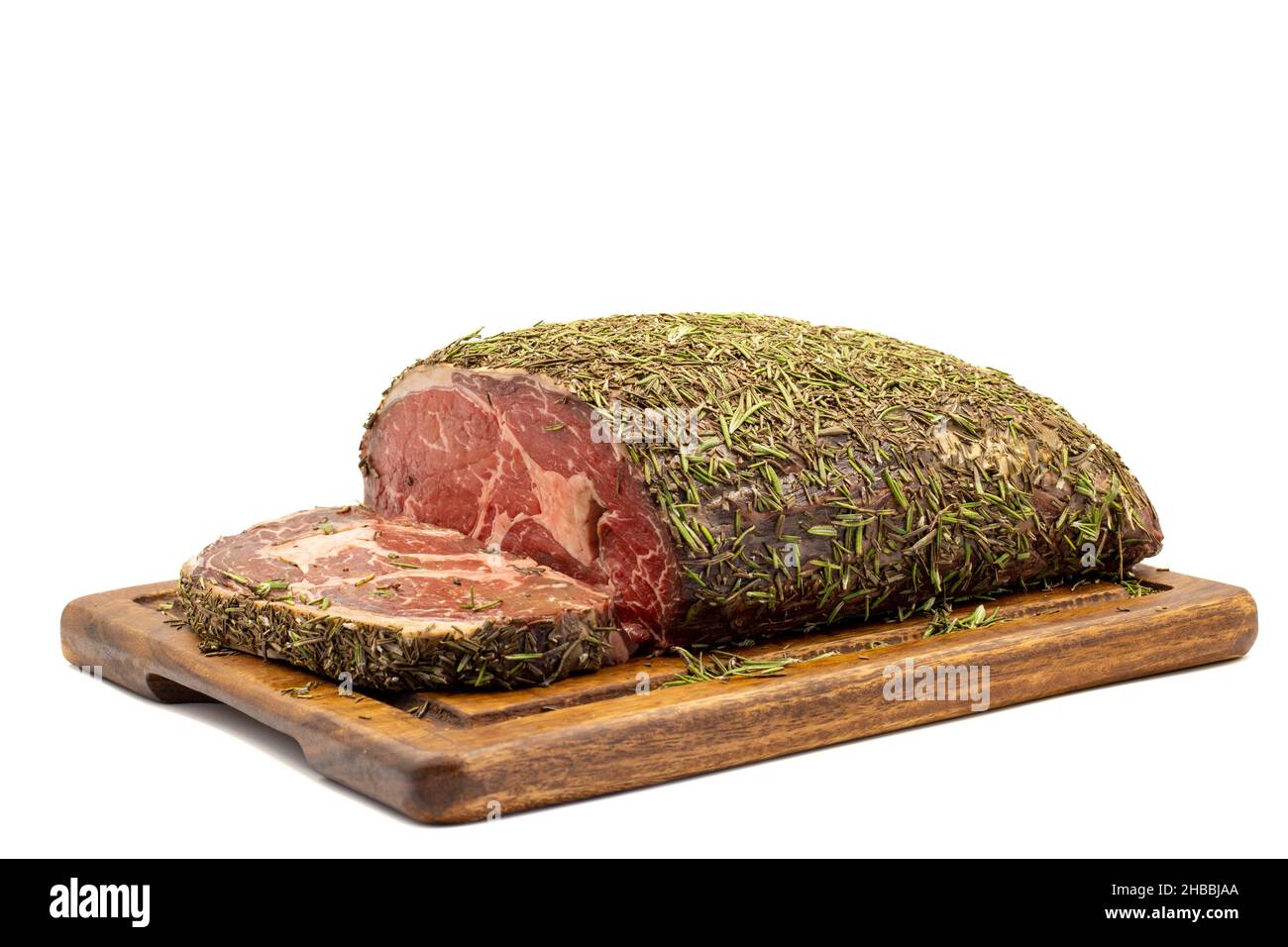 Raw ribeye isolated on a white background. Close-up veal ribeye ...