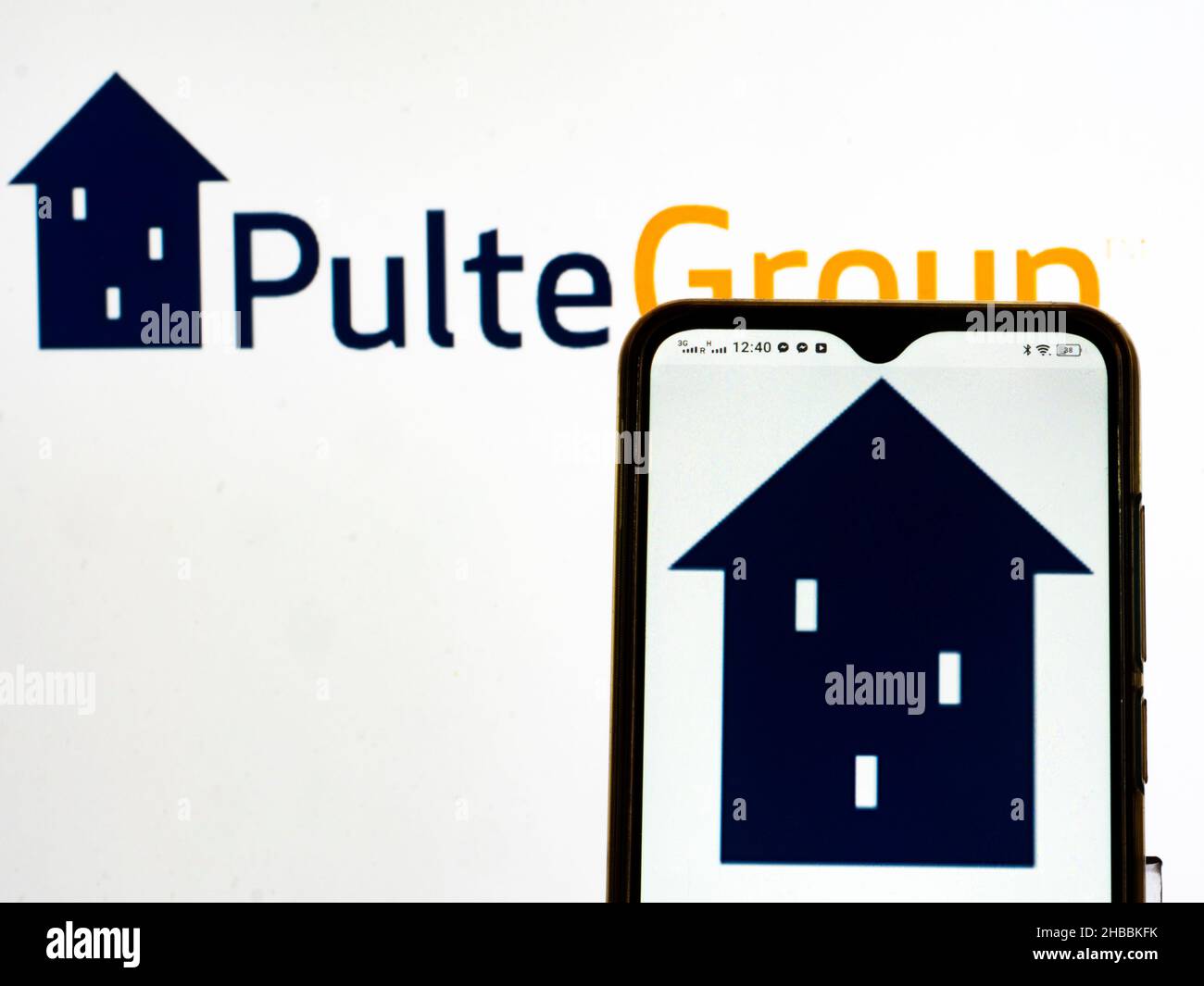 In this photo illustration PulteGroup, Inc. logo seen displayed on a ...