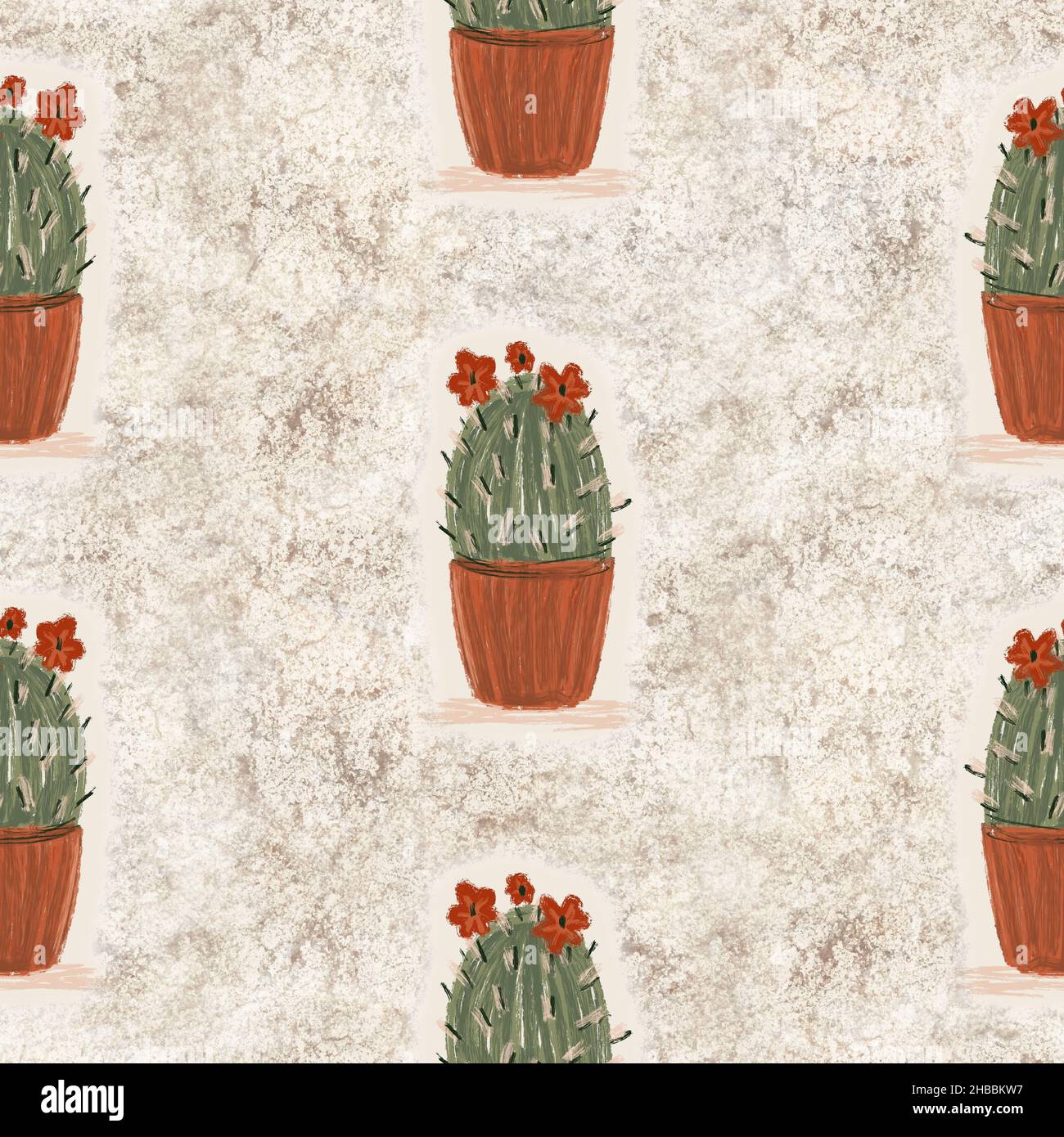 Western cactus on sand texture seamless raster pattern. Organic desert ...