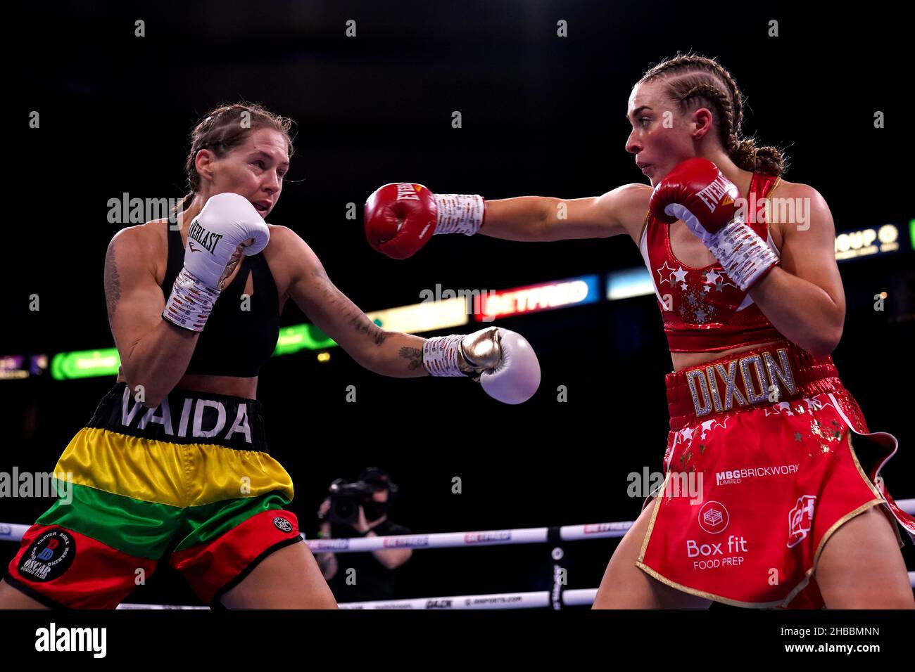 Rhiannon Dixon (right) and Vaida Masiokaite in action during the ...