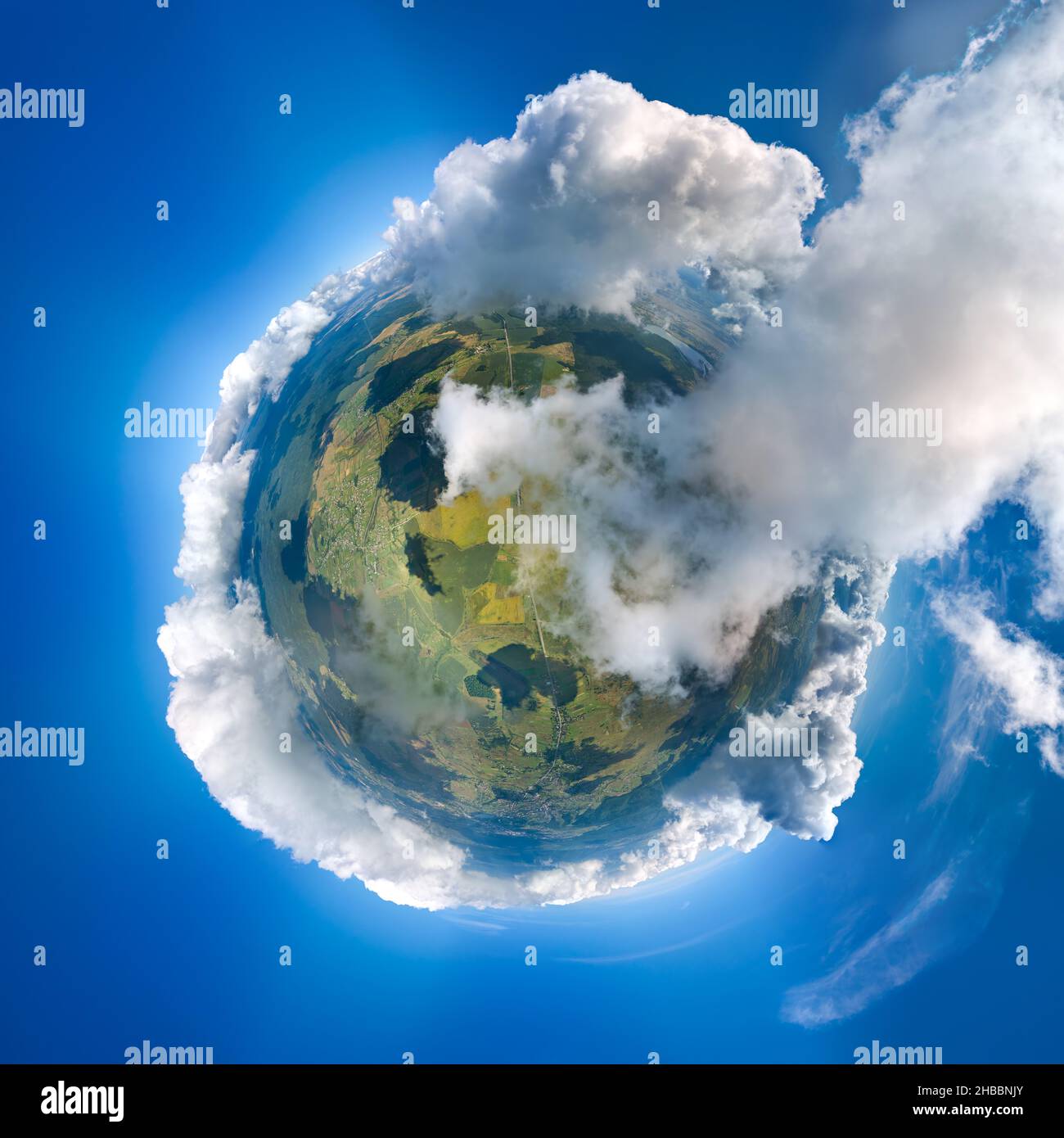 Aerial view from high altitude of little planet earth covered with ...