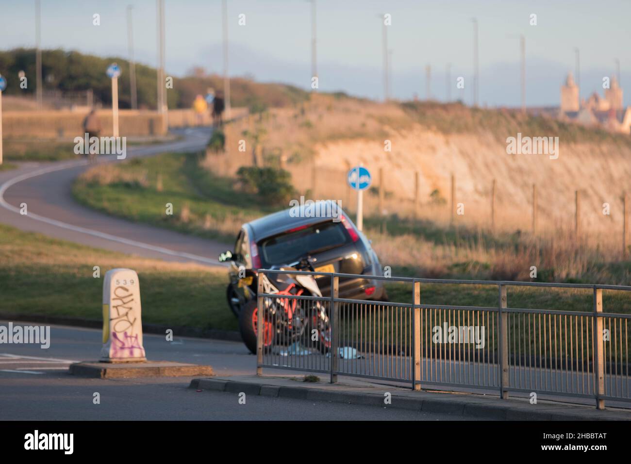 RTC car and Motorbike closing main road Stock Photo - Alamy