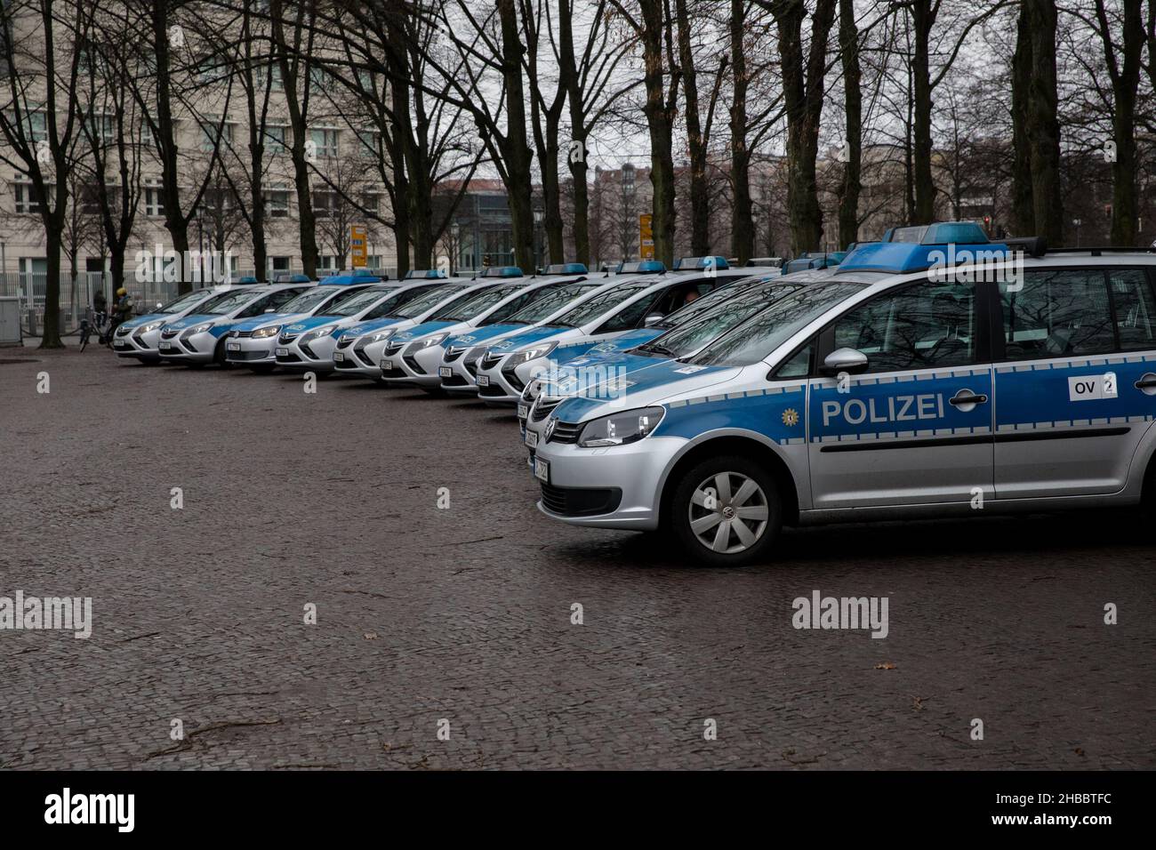 Police cars of the german police in Berlin, in front of the Brandenburg ...