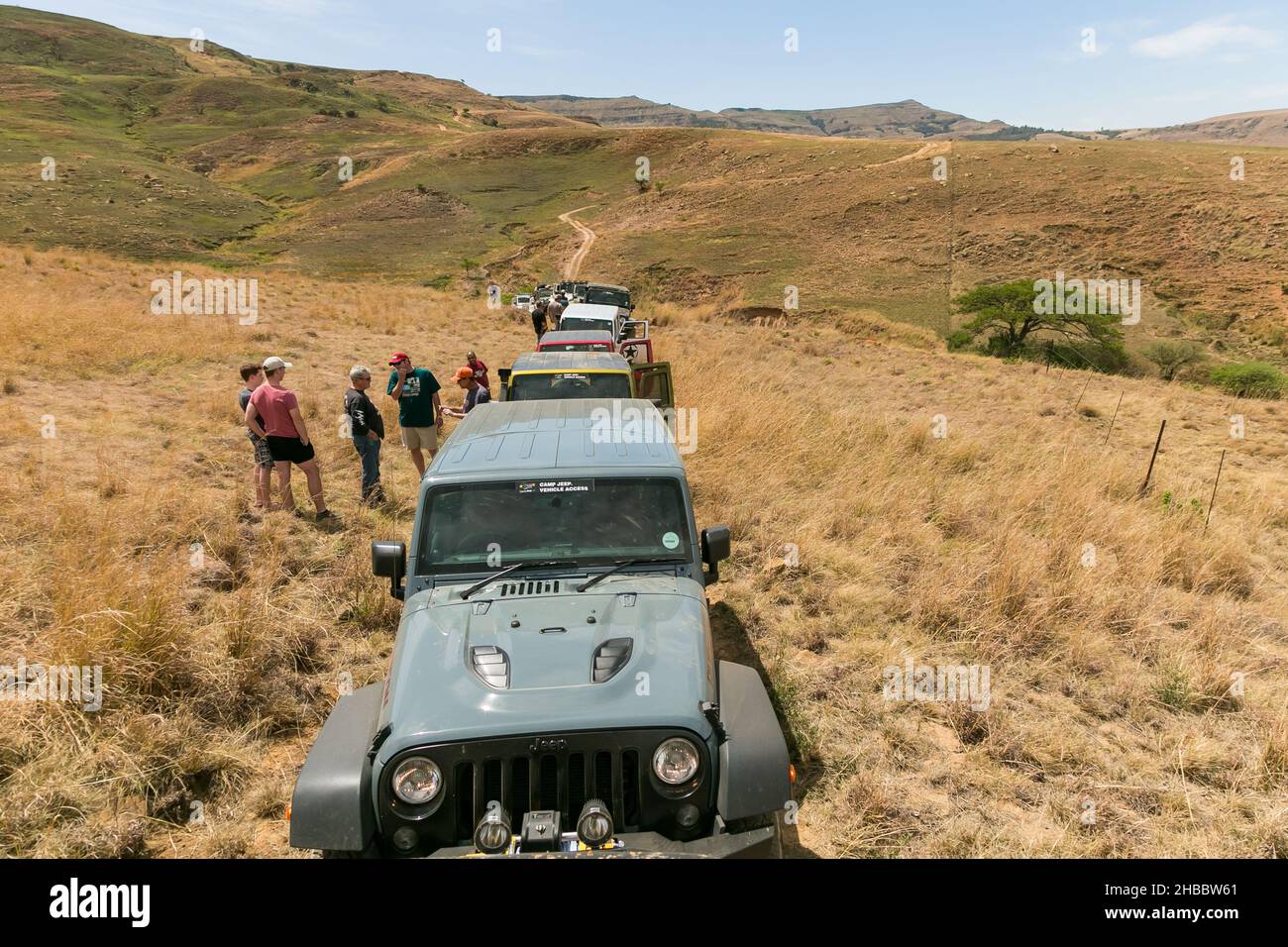 HARRISMITH, SOUTH AFRICA - Aug 11, 2021: A number of jeeps in a rural ...